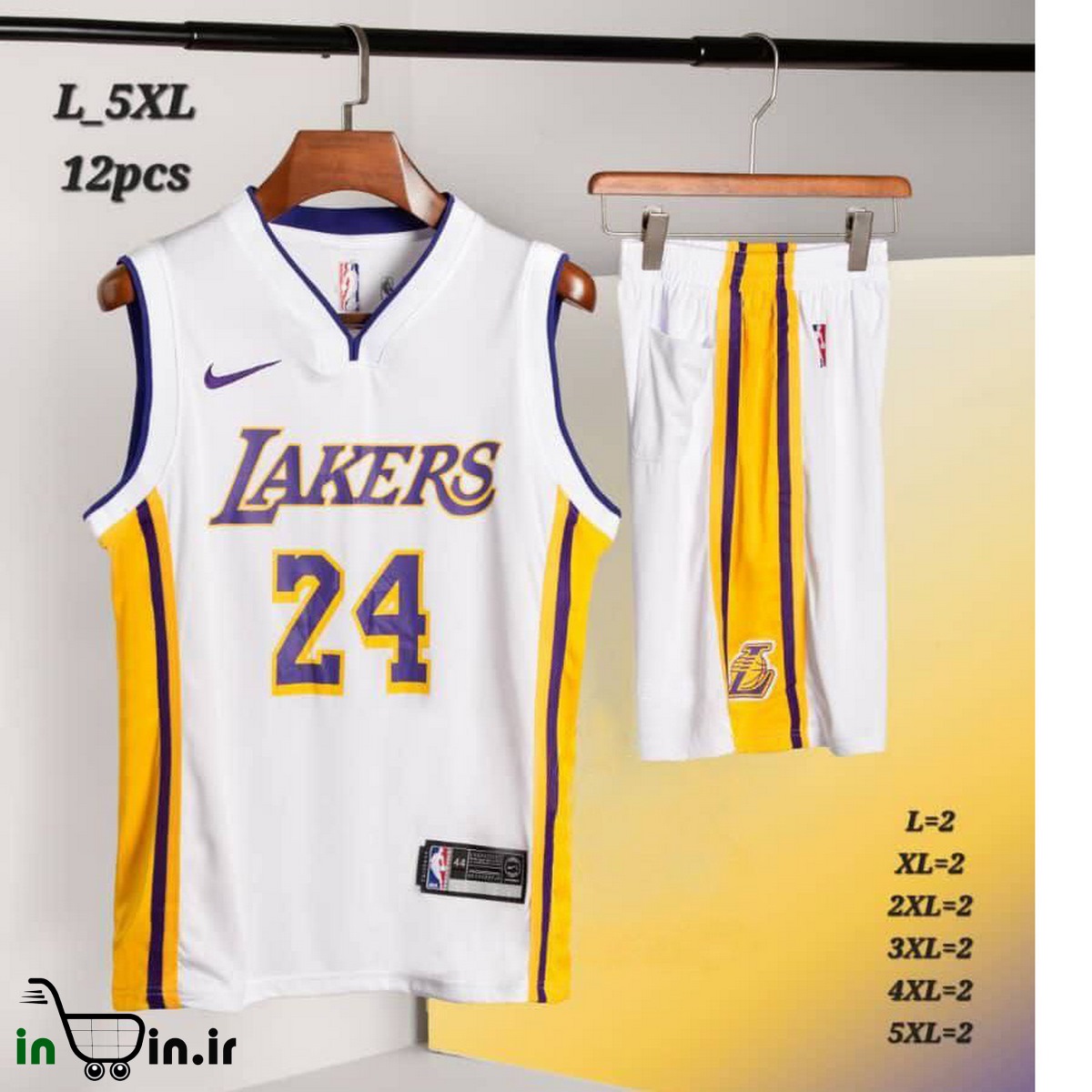 لباس بسکتبال لیکرز سفید 2025 به همراه شورت کد 42187